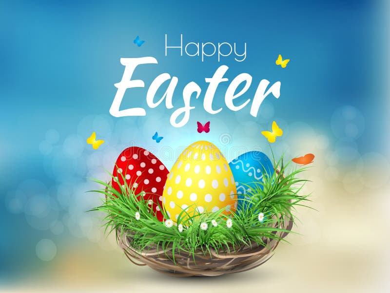 Happy Easter Background with Realistic Easter Eggs. Easter Stock Vector ...