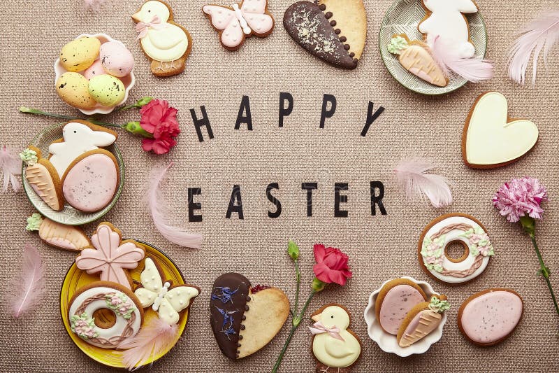 Happy Easter Background with Text. Aesthetic Spring Easter Cookies ...