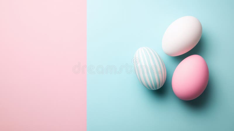 Happy Easter Background. Three Pastel Decorated Easter Eggs on Pale ...