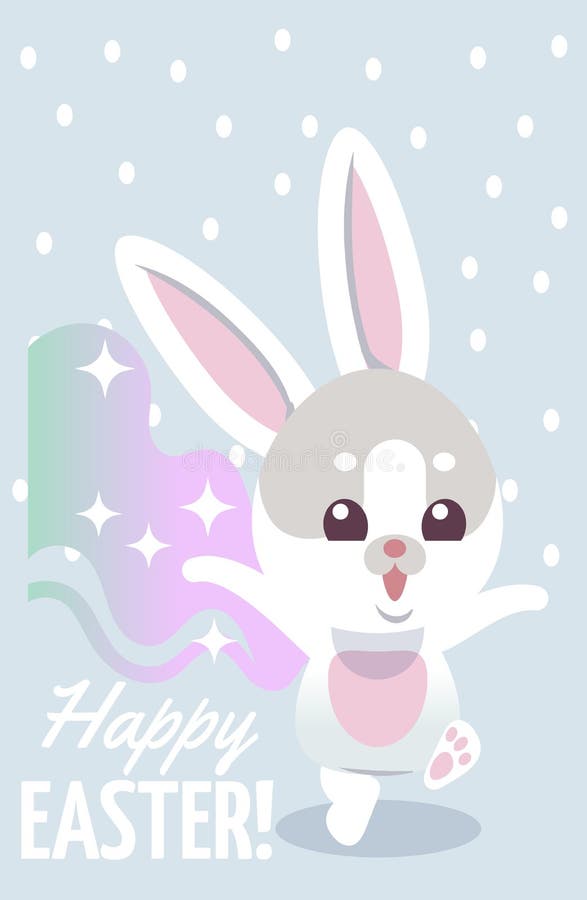 Happy Easter Banner. Happy Cartoon Rabbit Celebrating Miracle Stock ...
