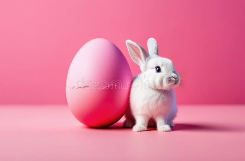 Happy Easter Banner with Cute Easter Bunny Hatching from Pink Easter ...