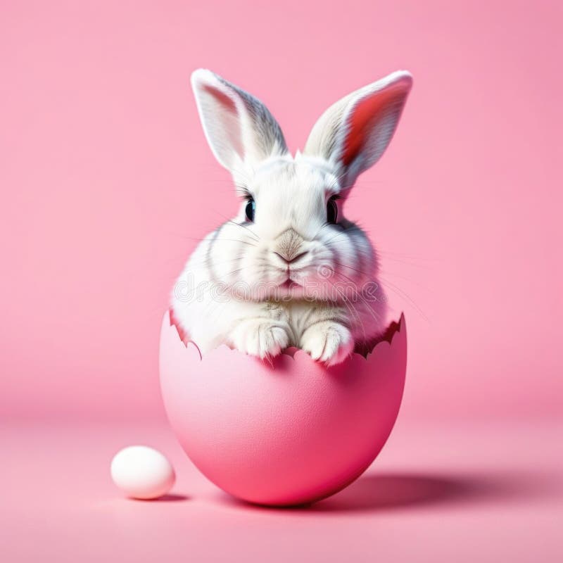 Happy Easter Banner with Cute Easter Bunny Hatching from Pink Easter ...