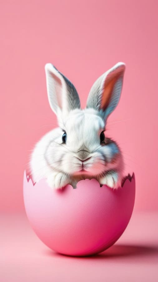 Happy Easter Banner with Cute Easter Bunny Hatching from Pink Easter ...