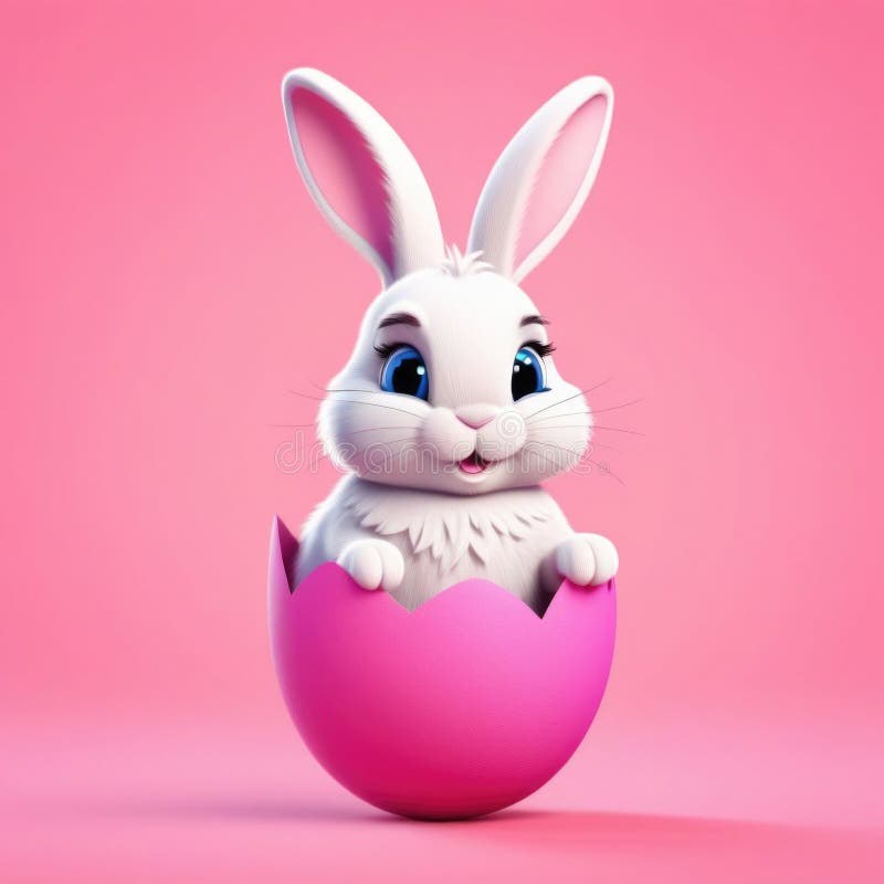 Happy Easter Banner with Cute Easter Bunny Hatching from Pink Easter ...