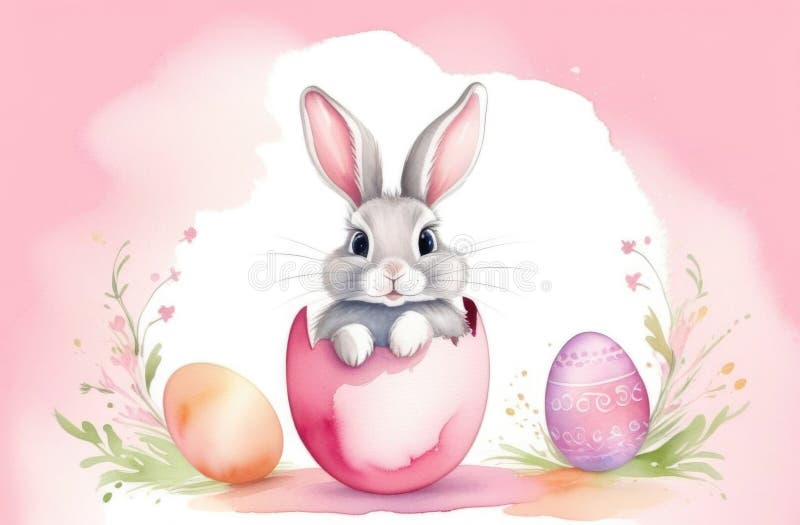 Happy Easter Banner with Cute Easter Bunny Hatching from Pink Easter ...