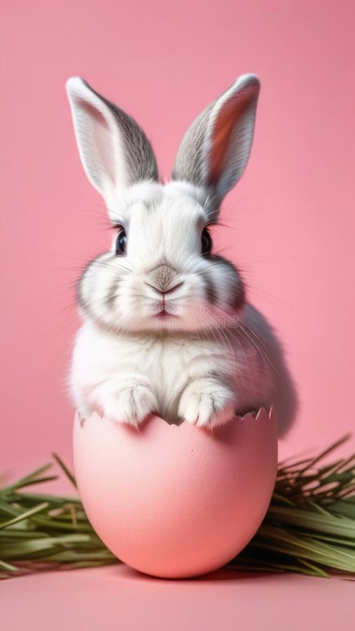 Happy Easter Banner with Cute Easter Bunny Hatching from Pink Easter ...