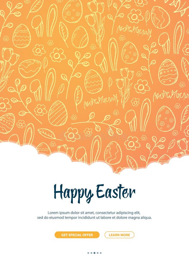 Happy Easter Banner. Easter Eggs. Doodle Hand Draw Background. Vector ...