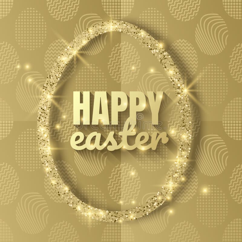 Happy Easter Banner with Gold Glitter Egg Frame. Gold Sparkles on ...