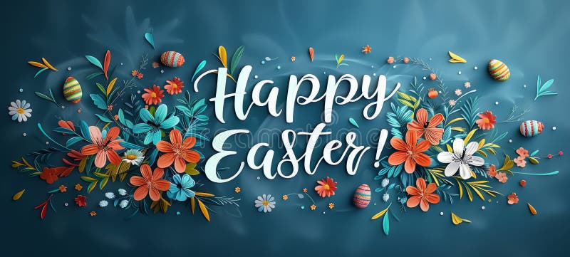 Happy Easter 2024 Banner. Happy Easter Greeting Card Flowers Image ...