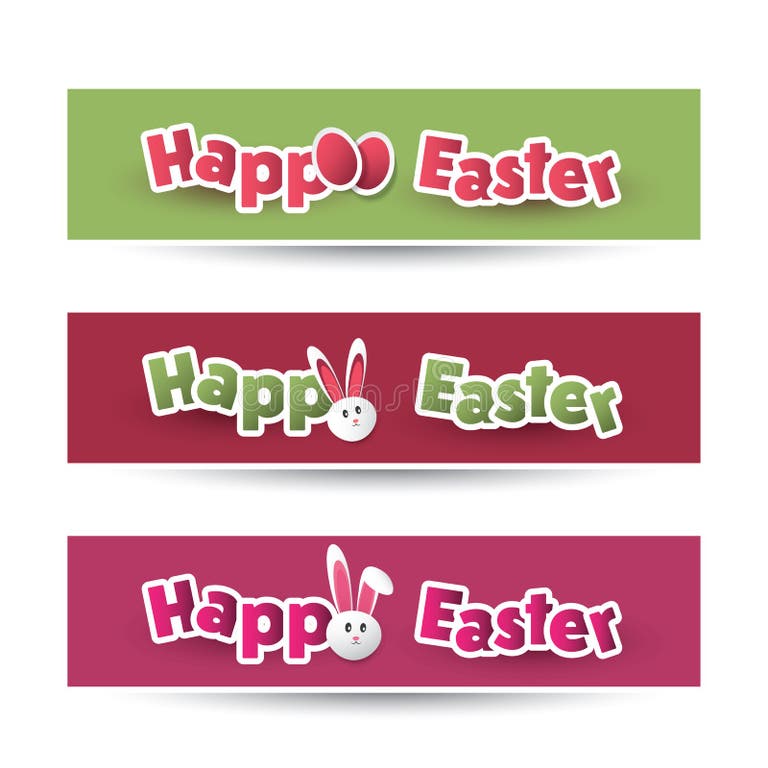 Happy Easter Banner, Header Set Design with Eggs and Bunnies Stock ...