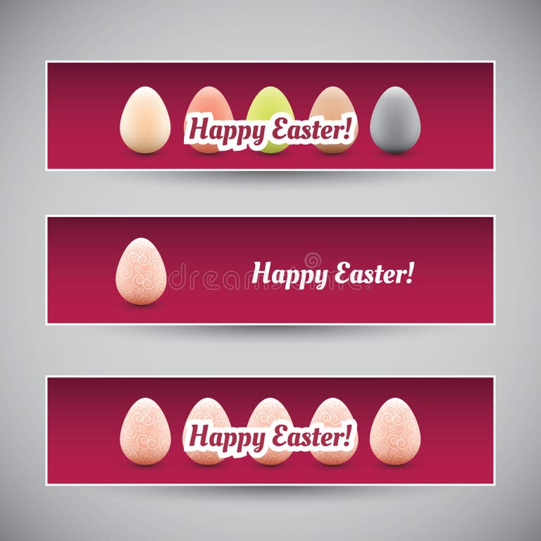 Happy Easter Banner, Header Set Design with Painted Eggs Stock Vector ...