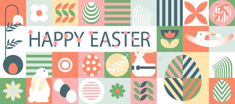 Happy Easter Banner, Poster, Cover, or Postcard. Geometry Mosaic Pattern Stock Vector ...