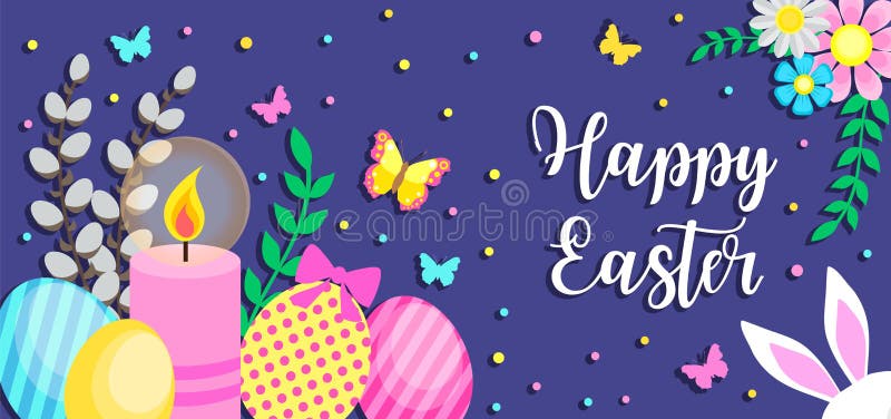 Happy Easter Banner. Trendy Easter Design Vector Illustration Stock Vector - Illustration of ...