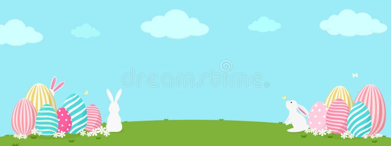 Happy Easter Banner Vector Illustration, Colorfully Pastel Different ...