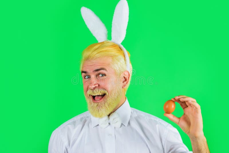 Happy Easter. Bearded Man in Bunny Ears with Easter Egg. Rabbit Man ...