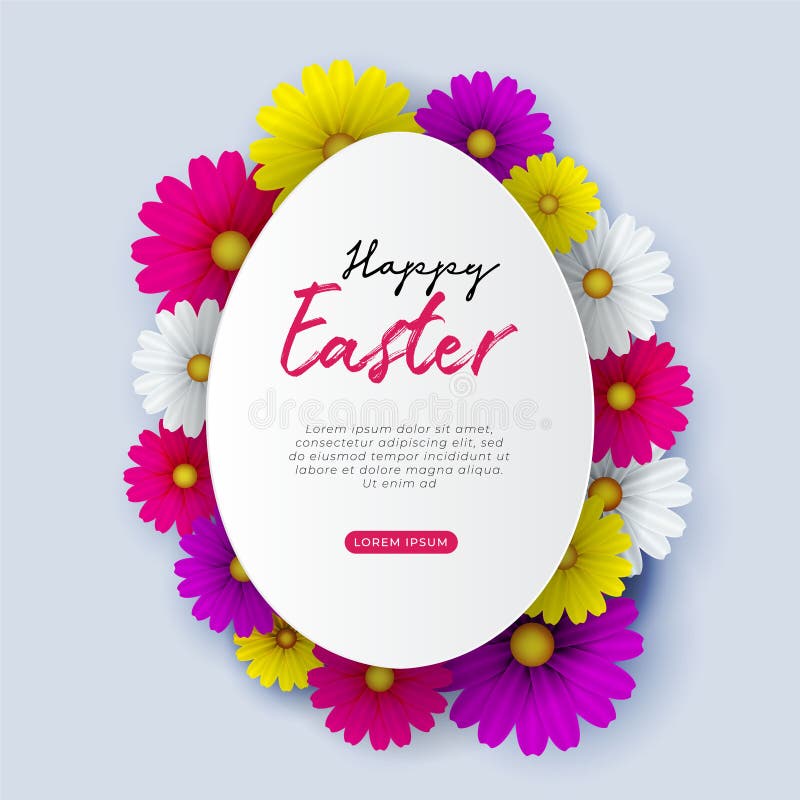 Happy Easter with Beautiful Spring Flowers and Eggs. Copy Space for ...