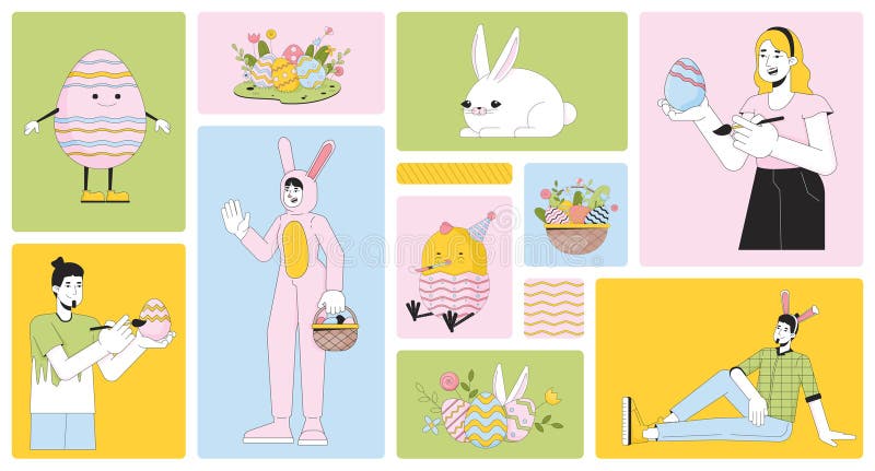Happy Easter Bento Grid Illustration Set Stock Vector - Illustration of ...