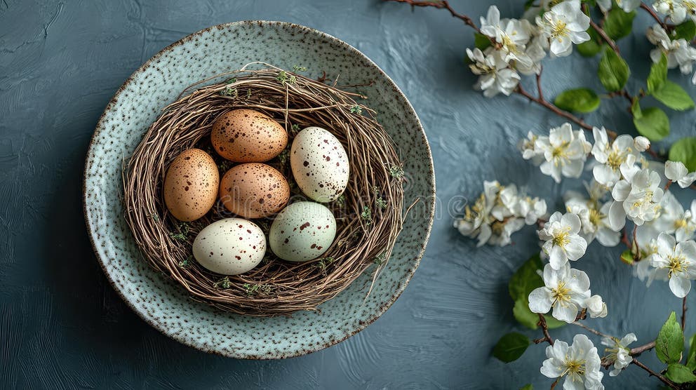 Happy Easter Bird S Nest Plate with Brown Eggs Stock Photo - Image of ...