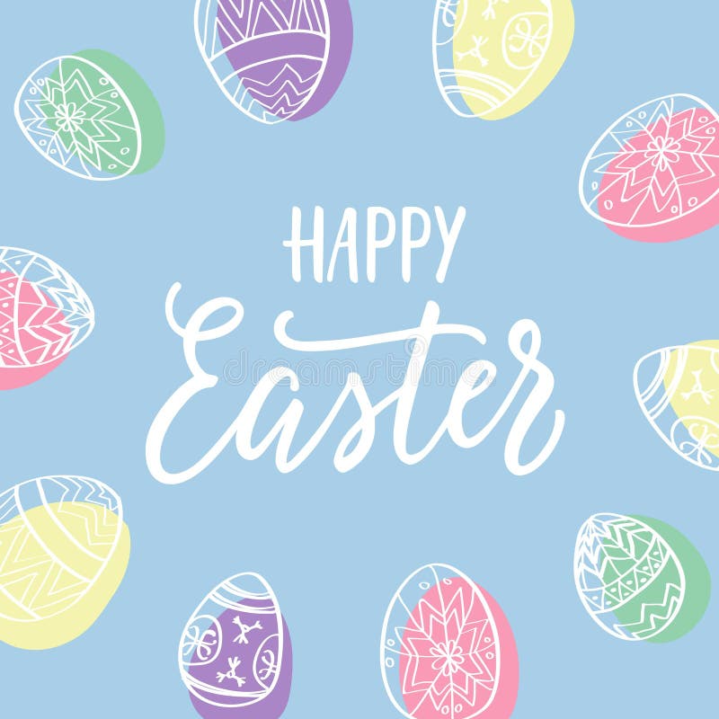Happy Easter! Blue Holiday Postcard with Egg Wreath and Modern ...