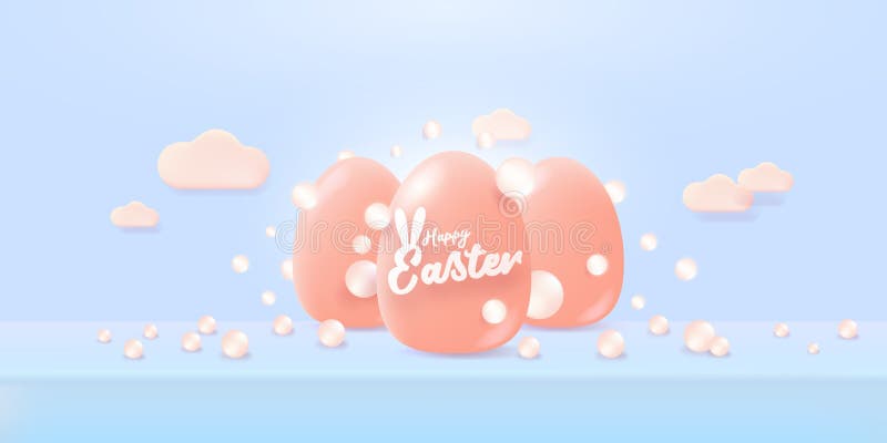 Happy Easter Bright Blue Horizontal Banner with Soft 3d Realistic Egg ...