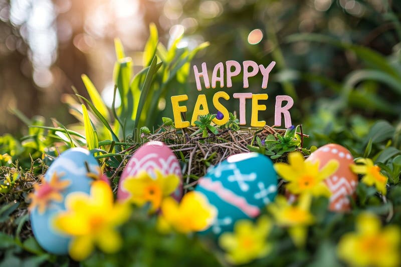 Happy Easter Bright Red Eggs Easter Party Basket. White Procedural ...