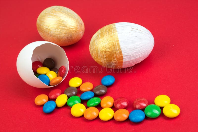 Happy Easter. Broken Easter Egg with Multi-colored Candy Decorations ...