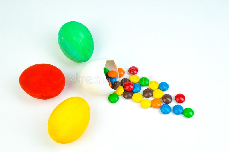 Happy Easter. Broken Easter Egg with Multi-colored Candy Decorations ...
