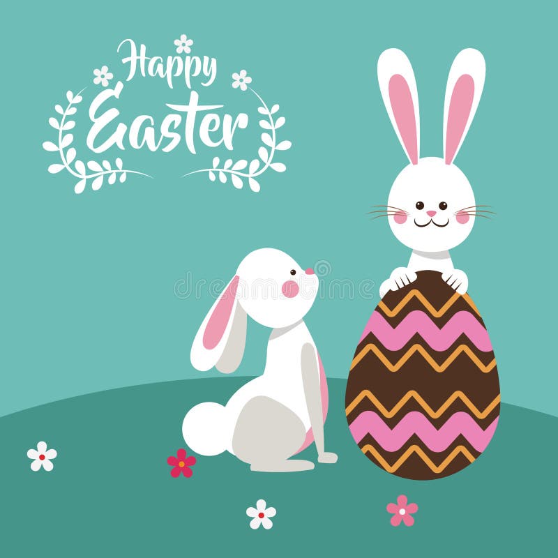 Happy Easter Bunnies Playing Egg Chocolate Stock Illustration ...
