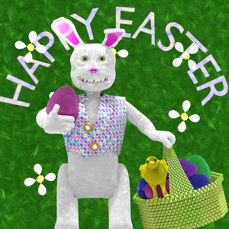 Happy Easter Bunny with Basket of Eggs Stock Illustration ...