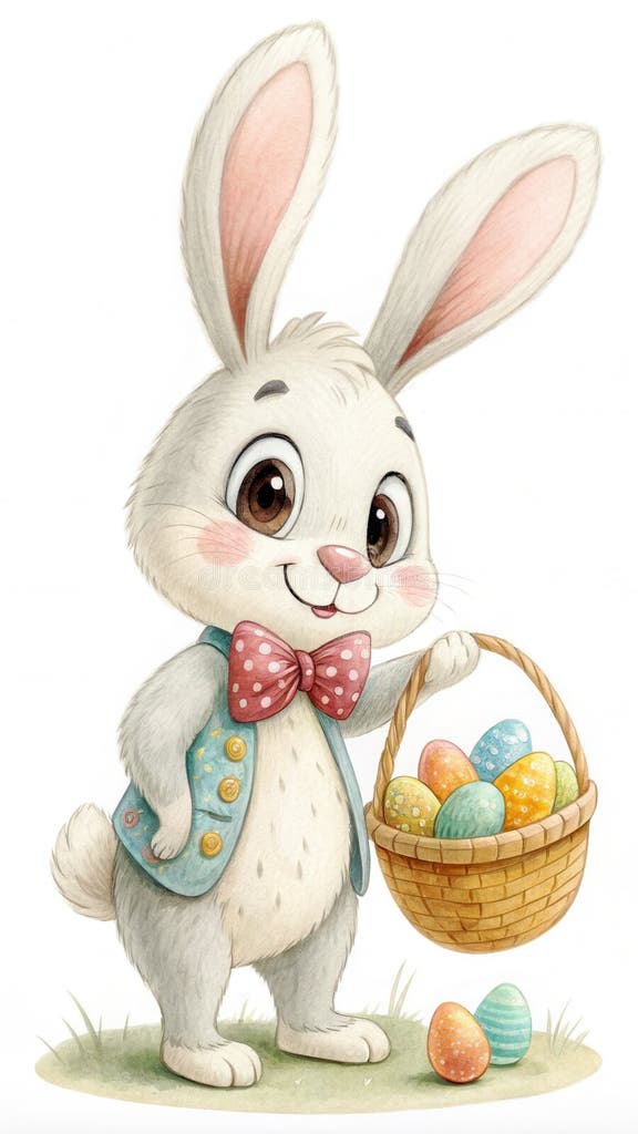 Happy Easter Bunny with Easter Basket Stock Illustration - Illustration ...