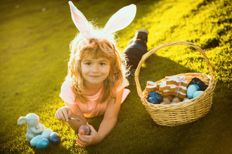 Happy Easter Bunny Child Boy. Spring Kids Holidays Concept. Funny Boy ...