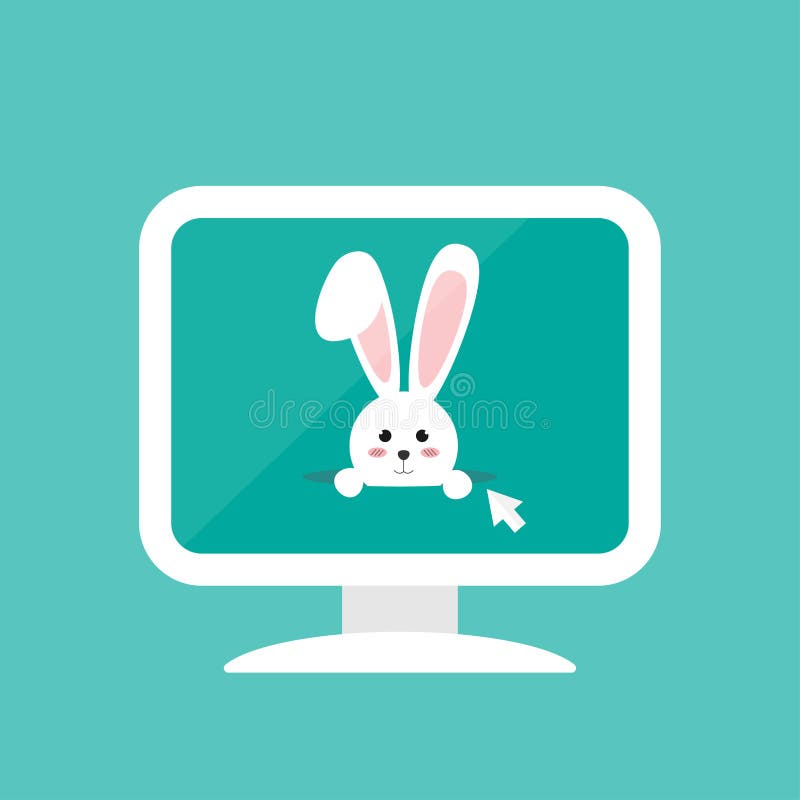 Happy Easter Bunny on Laptop, Computer Symbol Flat Cartoon Design Stock ...