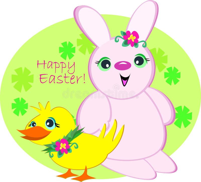 Happy Easter Bunny and Duck Stock Vector - Illustration of flower, duck ...