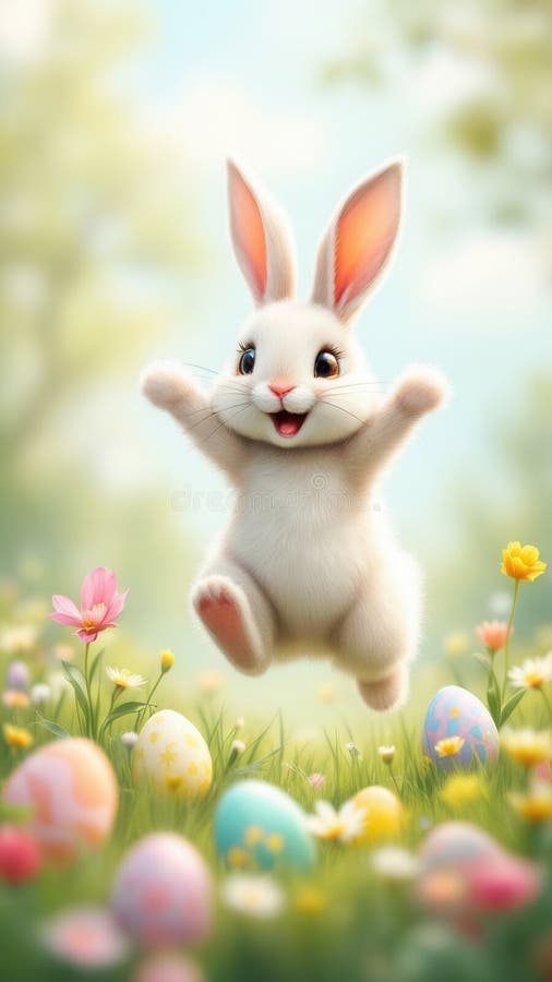 Happy Easter Bunny with Flowers and Copy Space Stock Illustration ...