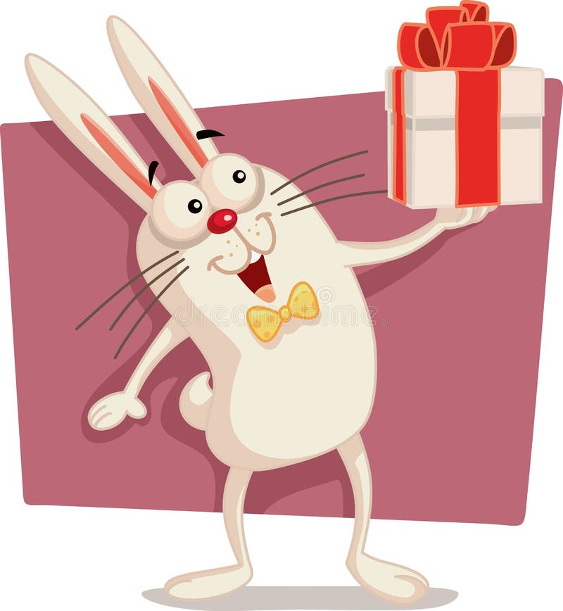 Happy Easter Bunny Holding Gift Box Vector Cartoon Stock Vector ...