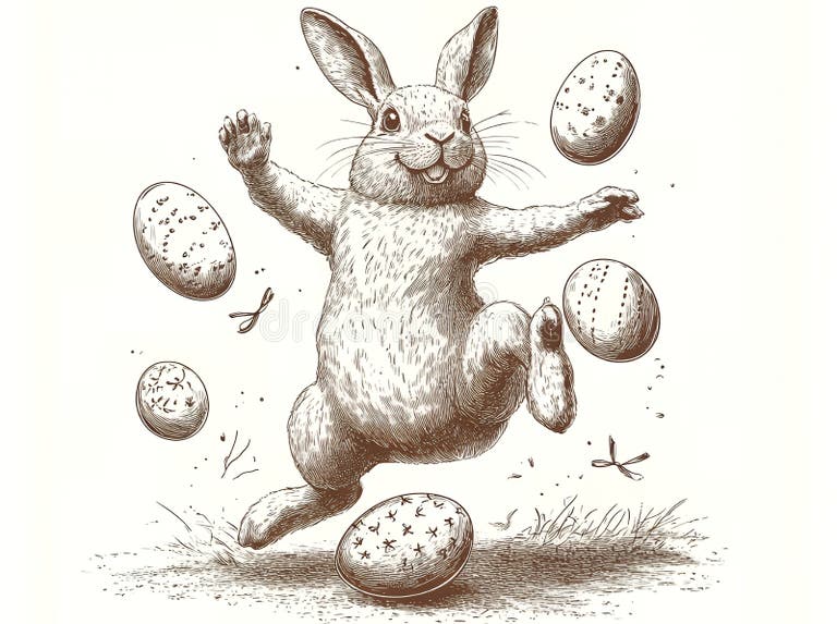 Happy Easter Bunny Juggling Decorated Eggs Spring Holiday Illustration ...