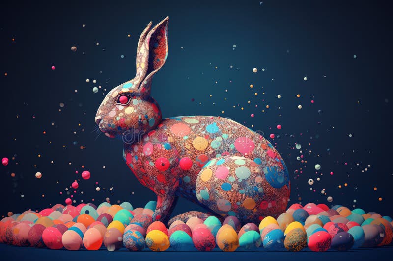 Happy Easter Bunny with Many Colorful Easter Eggs. Generative AI Stock ...