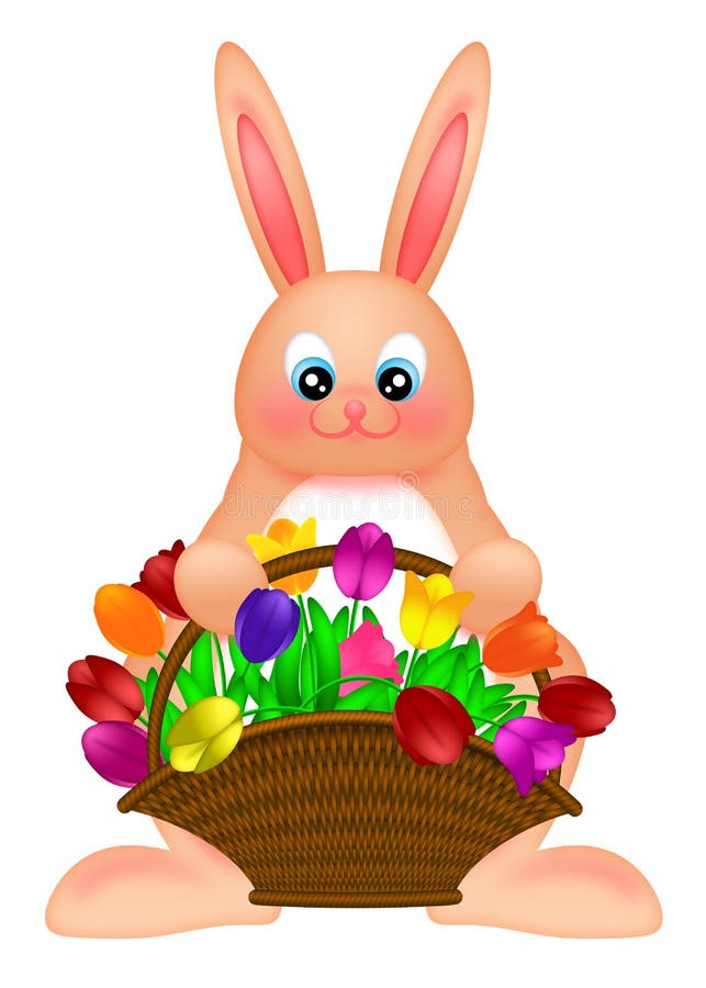 Happy Easter Bunny Rabbit Colorful Tulips Basket Stock Illustration ...