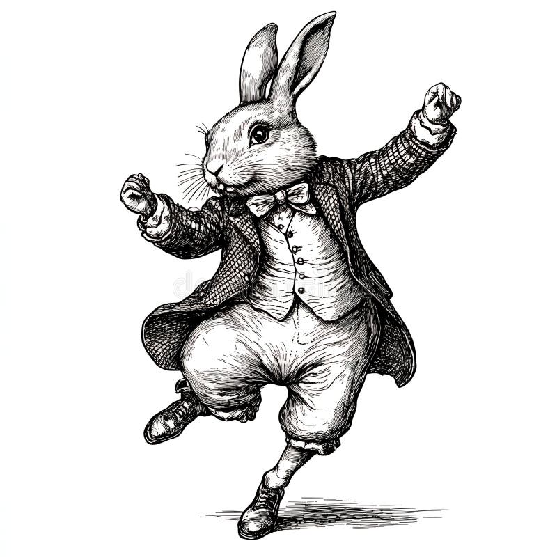 Happy Easter Bunny Rabbit Dancing in Vintage Style Illustration Stock ...