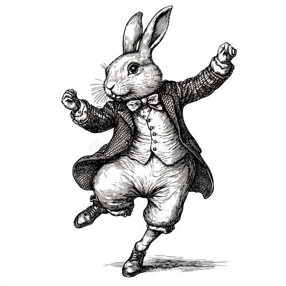 Happy Easter Bunny Rabbit Dancing in Vintage Style Illustration Stock ...