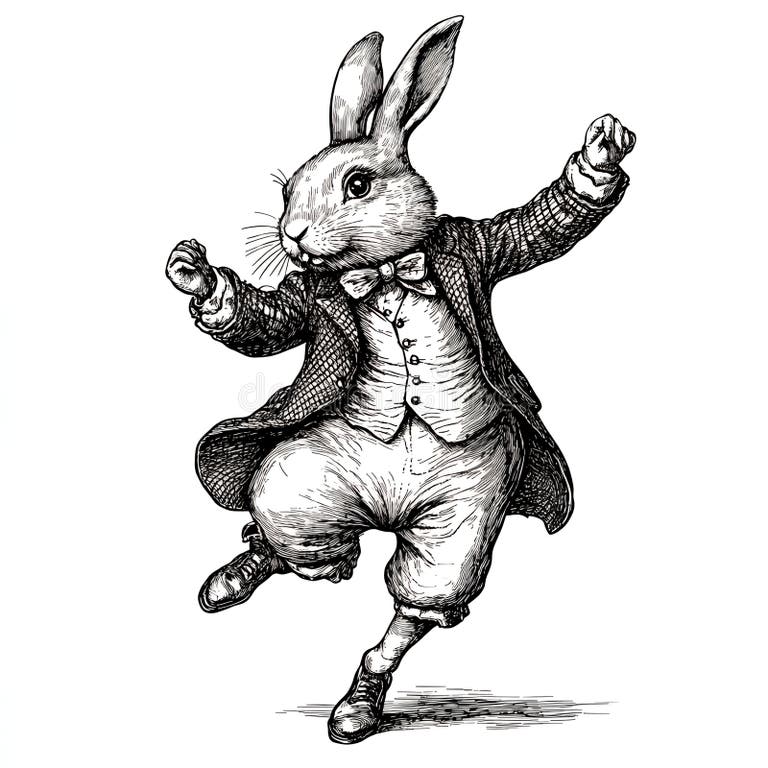 Happy Easter Bunny Rabbit Dancing in Vintage Style Illustration Stock ...
