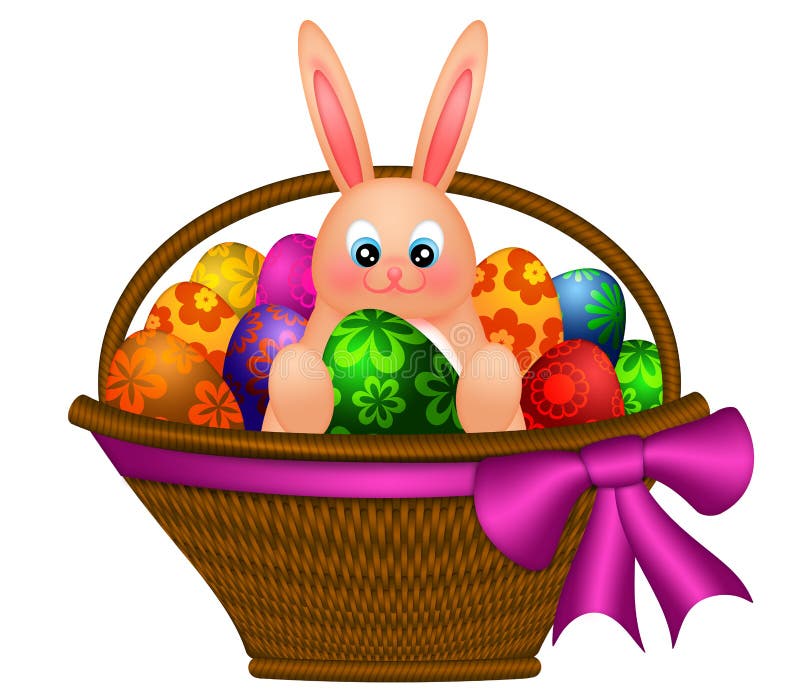 Happy Easter Bunny Rabbit in Egg Basket Stock Illustration ...