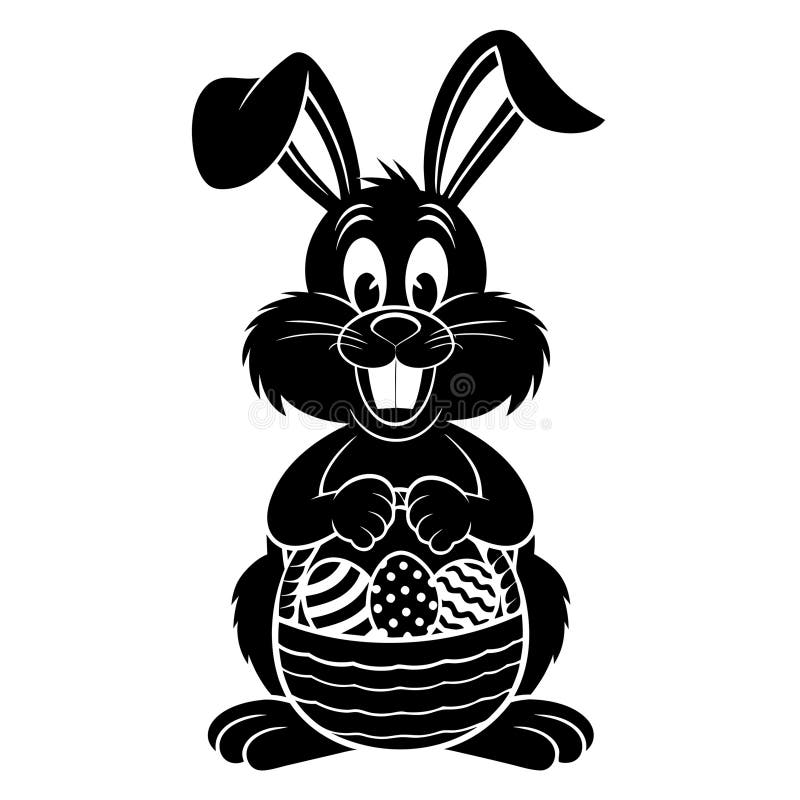 Happy Easter Bunny Silhouette with Basket of Decorative Eggs Vector Art ...