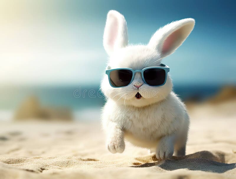 Happy Easter Bunny in Sunglasses on the Beach. Stock Illustration ...