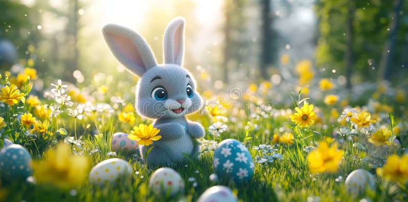A Happy Easter Bunny with a Wide Smile, Surrounded by Colorful Easter ...