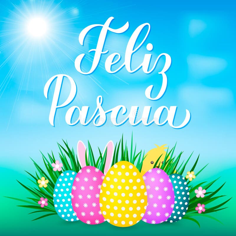Happy Easter Calligraphy Hand Lettering in Spanish Language. Easter ...