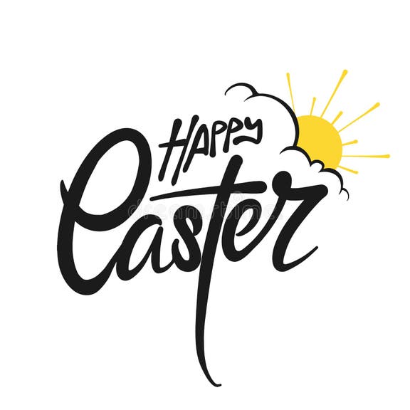 Happy Easter Calligraphy Lettering, Hand Drawn Script with Clouds and ...