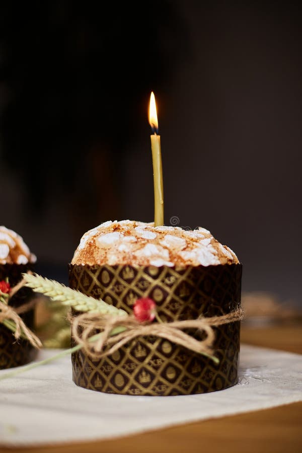 Happy Easter, the Candle is Burning in the Easter Cake Stock Image ...