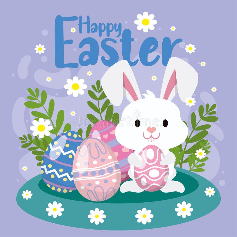 Happy Easter Car Bunny and Easter Eggs Vector Stock Vector ...