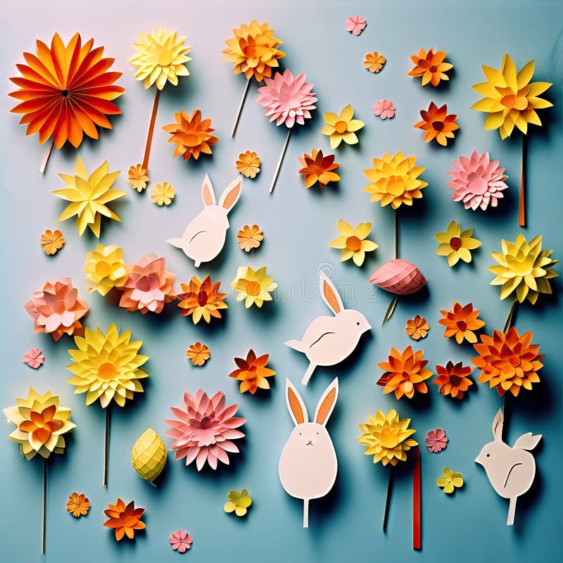 Happy Easter Card or Background Design with Paper Cut Elements Stock ...